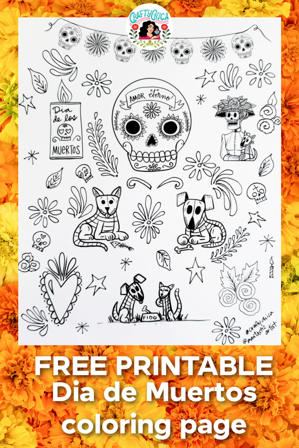 Día de Muertos free coloring page - Crafty Chica